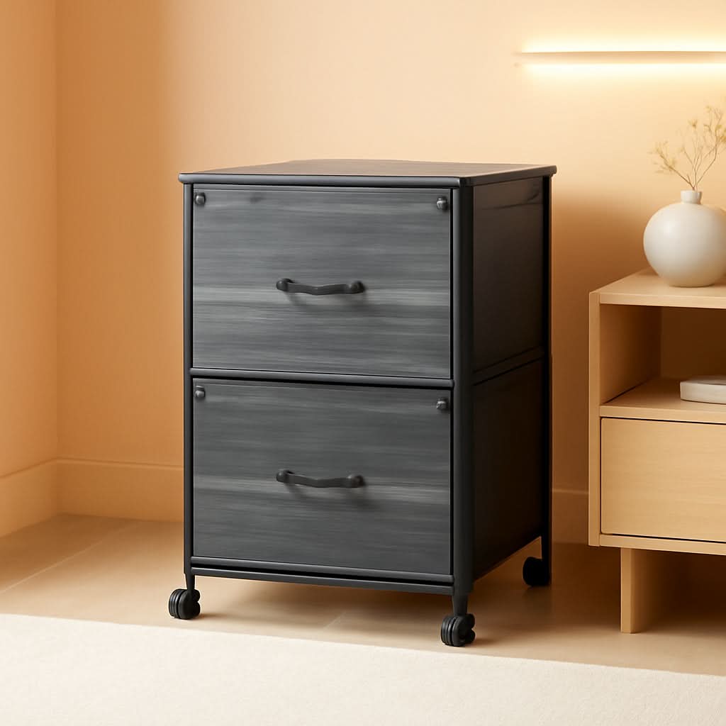 2 Drawer Mobile File Cabinet Rolling Printer Stand Charcoal Black Wood