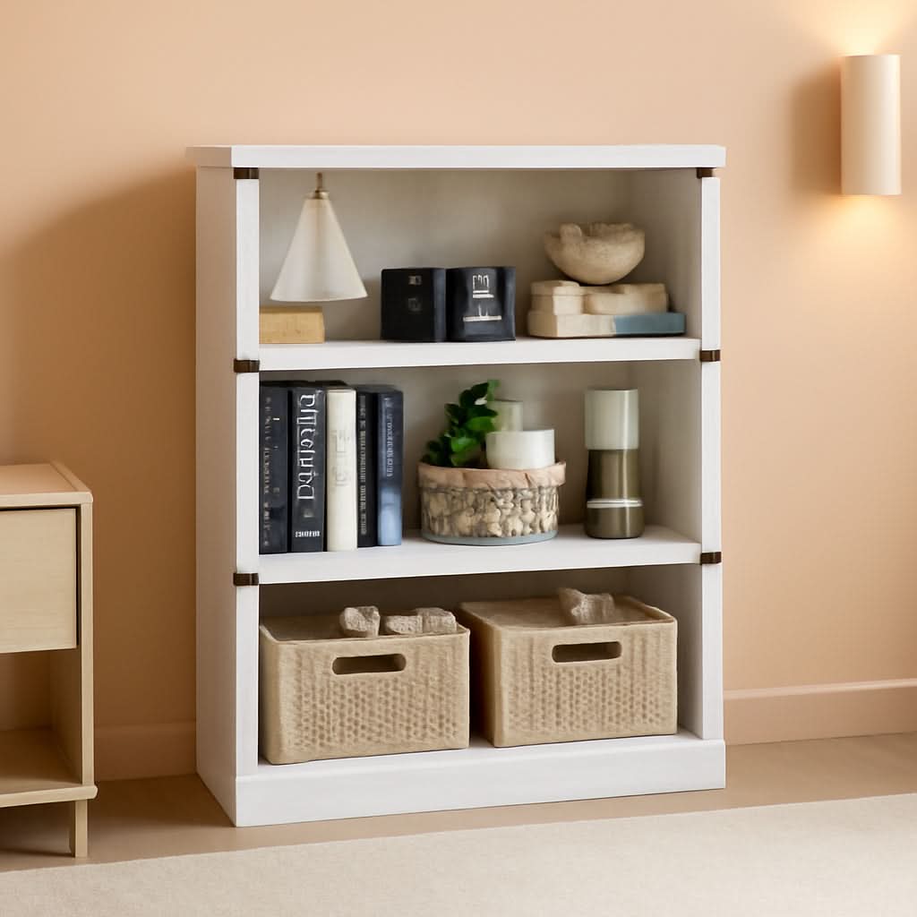 3 Tier Farmhouse Wood Bookcase With Storage White 40 Inch High 31.5 In