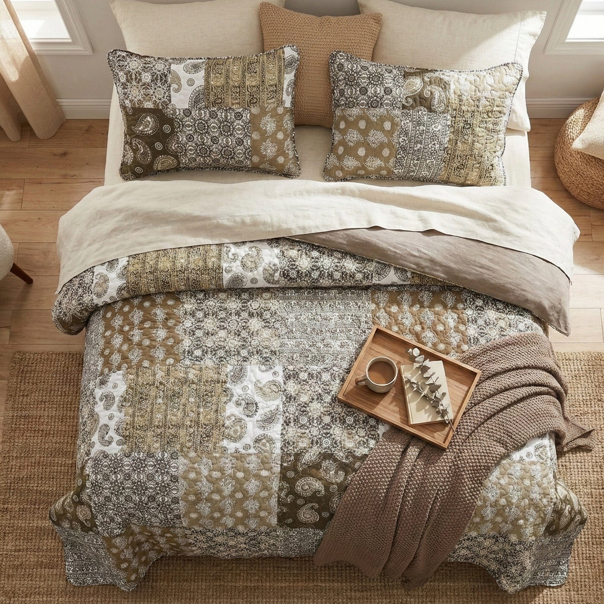 DaDa Bedding Bohemian Olive Brown Moroccan Paisley Floral Filigree Pat