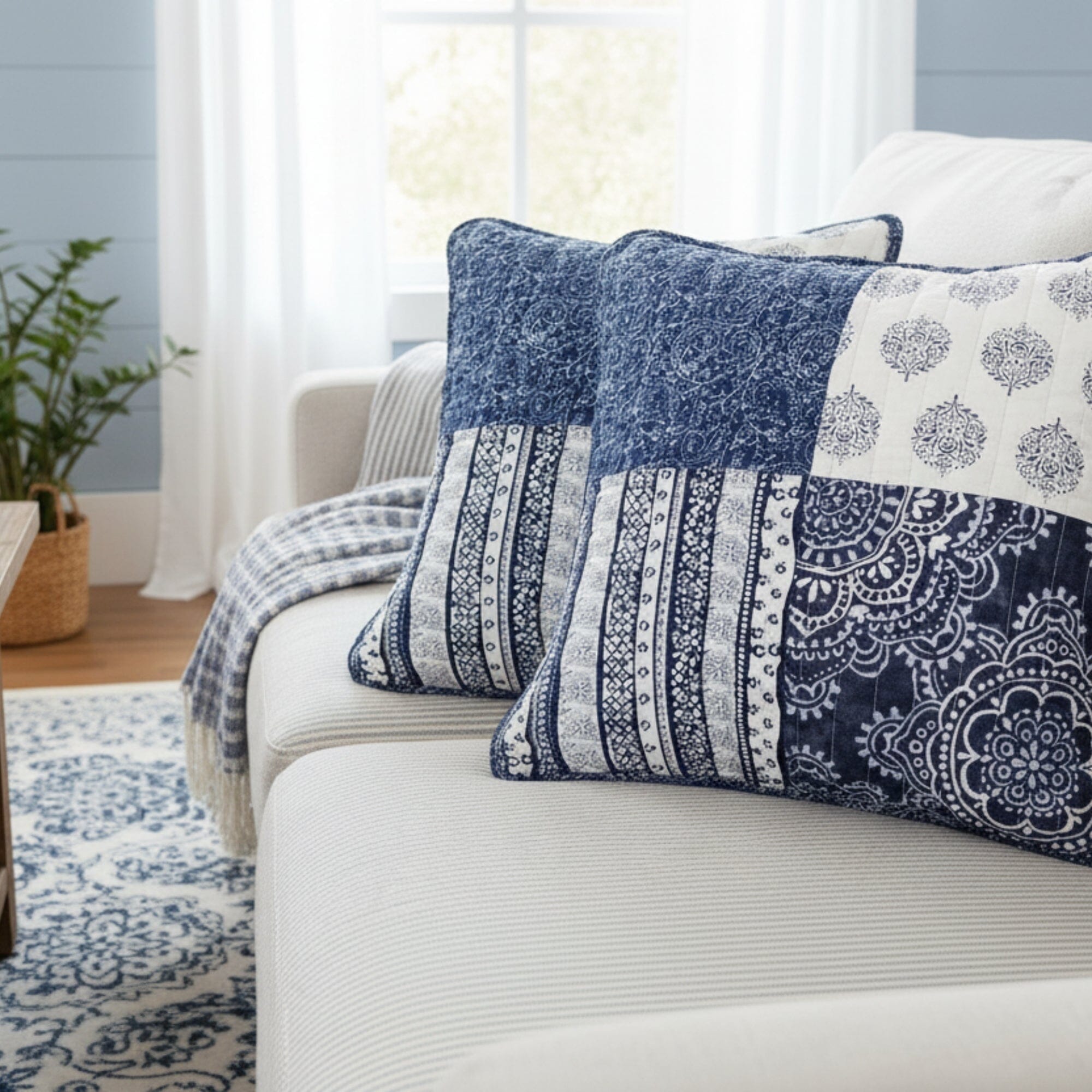 DaDa Bedding Set of 2-Pieces Bohemian Denim Blue Elegance Throw Pillow