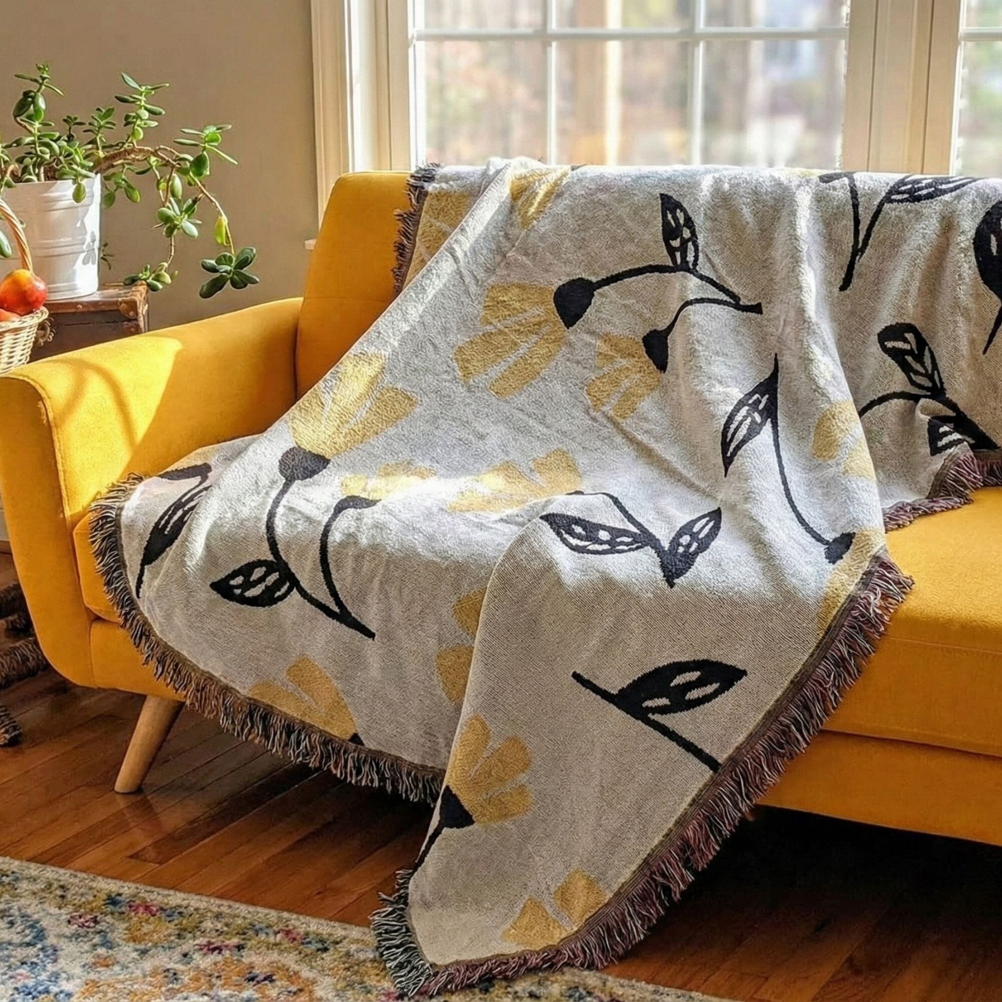 DaDa Bedding Yellow Fleur Botanical Sunshine Golden Floral Woven Tapes