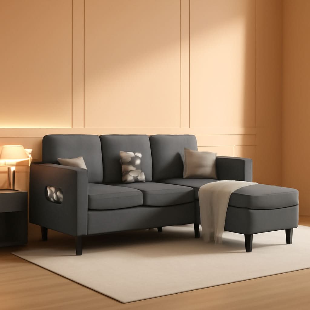 Sectional Sofa With Movable Storage Ottoman Dark Grey
