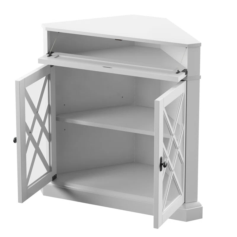 Triangular Corner Accent Cabinet With Drawer Glass Doors