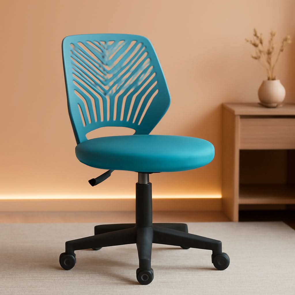 Turquoise Low Back Desk Chair With Lumbar Support And Adjustable Heigh