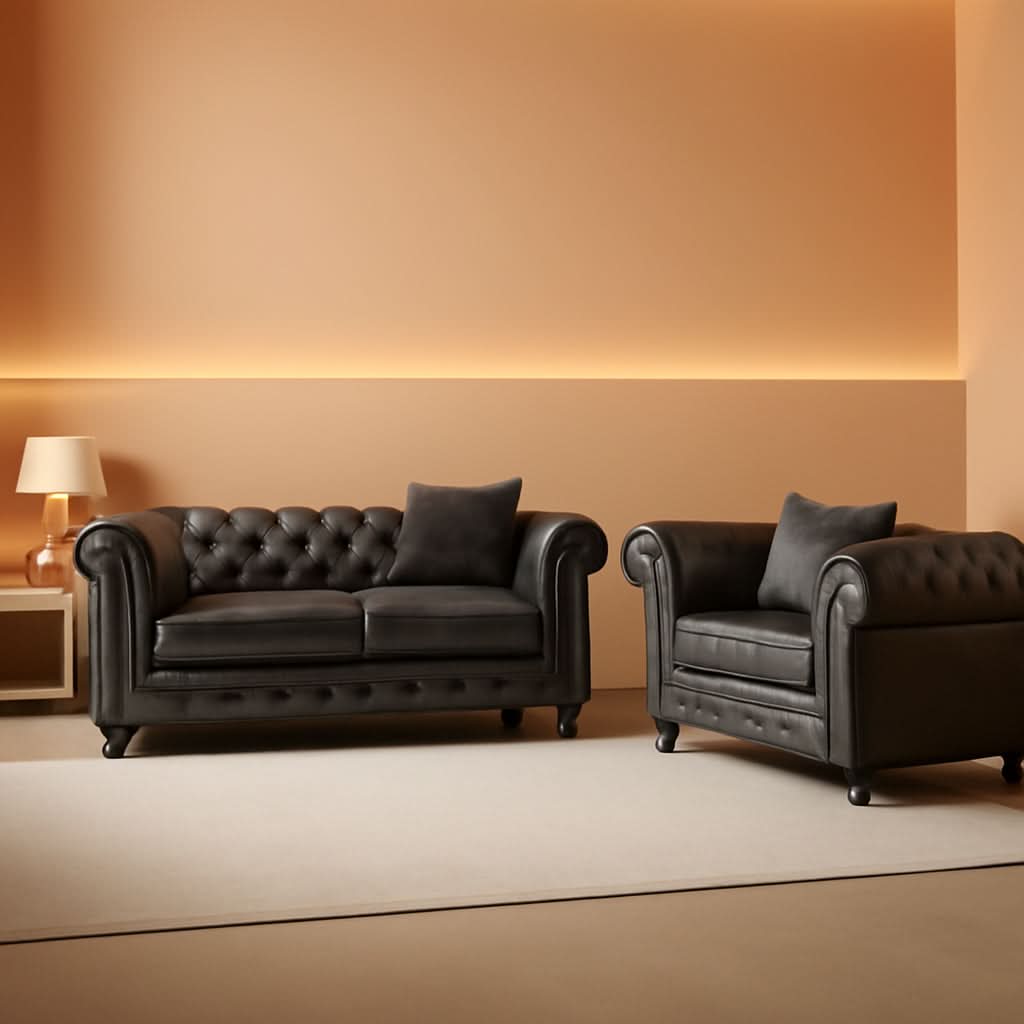 Two Piece Living Room Sofa Set Button Tufted Couch And Loveseat In Gre