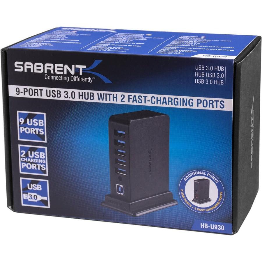 Sabrent 7 Port USB 3.0 HUB + 2 Charging Ports with 12V/4A Power Adapte